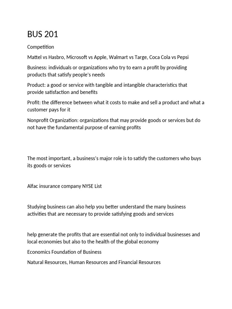 BUS 201 | PDF | Goods | Resource