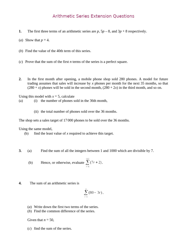 Arithmetic Series Extension Questions[1] | PDF | Arithmetic | Numbers
