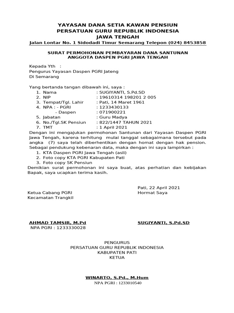 CONTOH YAYASAN DANA SETIA KAWAN PENSIUN | PDF