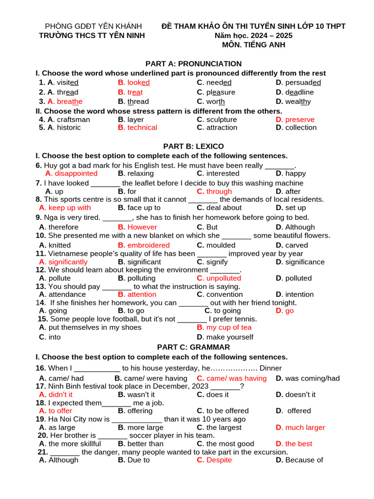 English Exam Prep for 10th Grade | PDF | English Language | Vocabulary