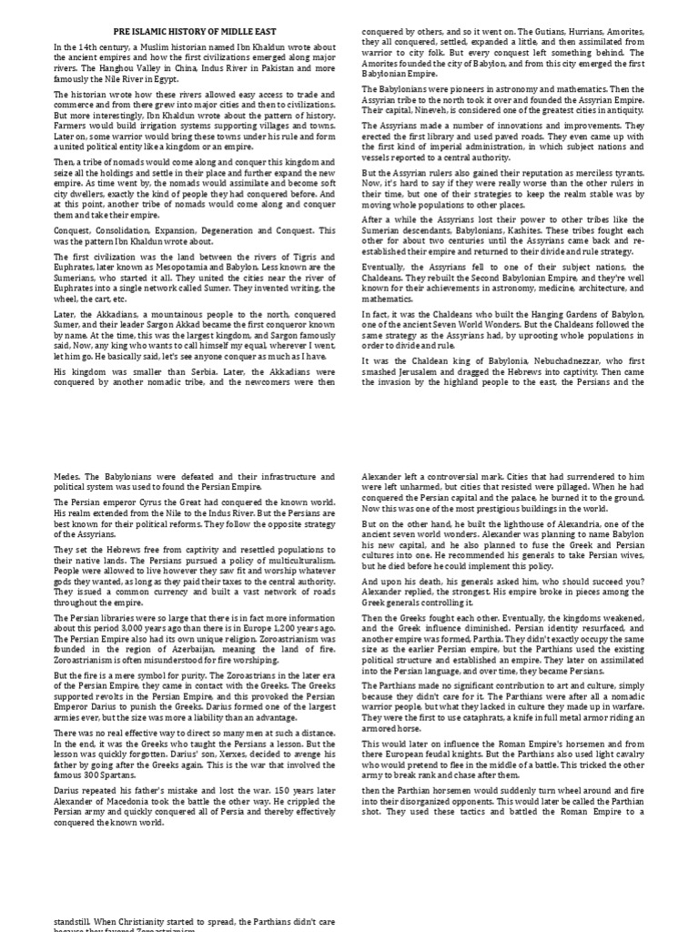 Pre Islamic History of Midlle East | PDF | Babylonia | Mesopotamia