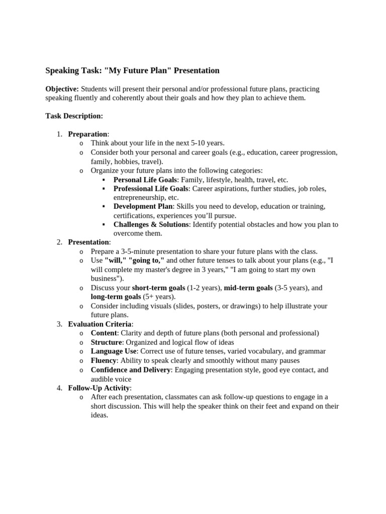 Speaking Task Future Plan FIA | PDF