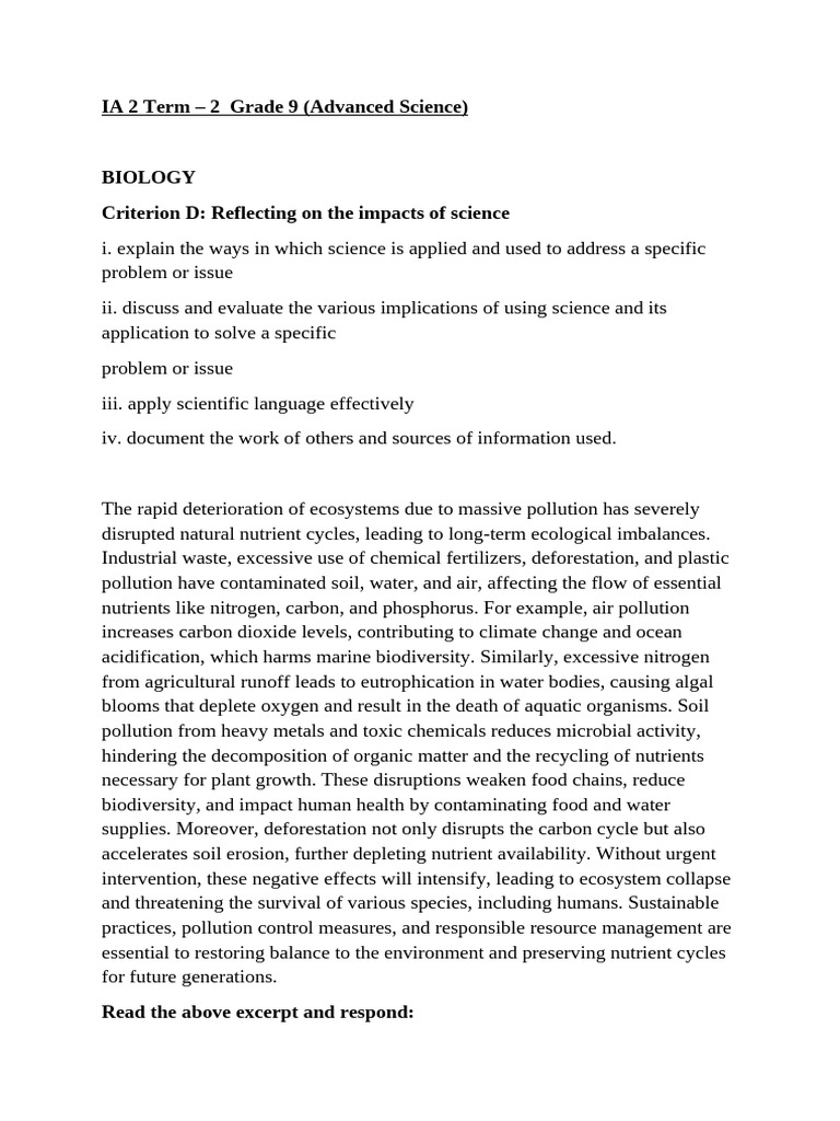 IA2 Grade 9 - Adv Sci - Term II | PDF | Soil | Fertilizer
