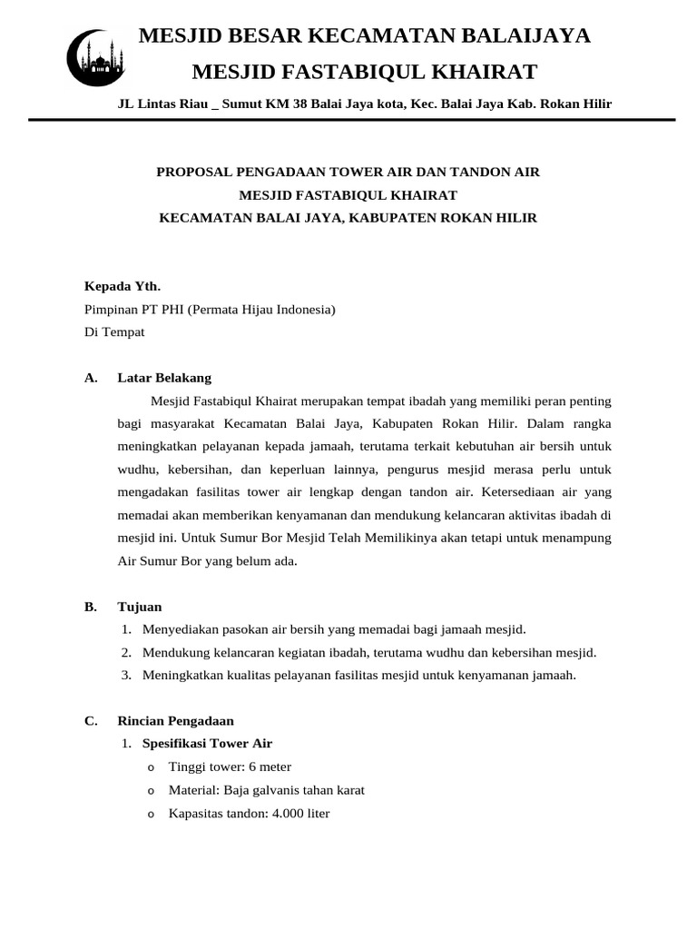Proposal Tandon Air Mesjid Fastabiqul Khairat Ok | PDF