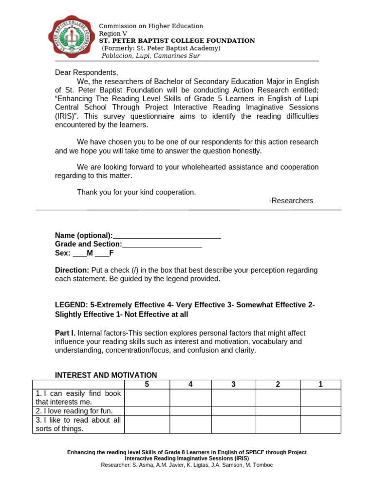 Survey-Questionnaire 030926 | PDF | Learning | Cognition