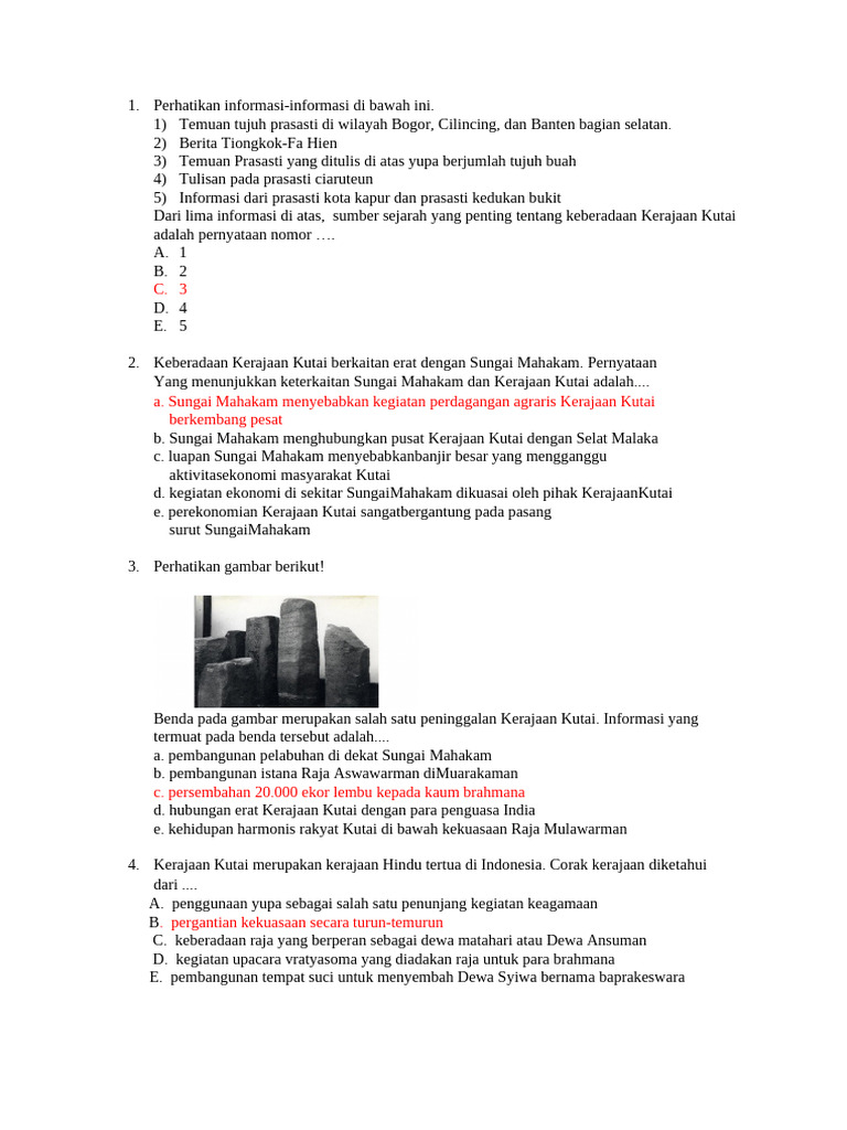 Tugas Soal Pilihan Ganda (Materi Kerajaan Hindu-Budha) | PDF