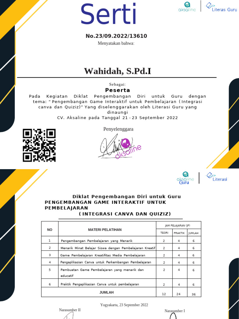 Sertifikat Game Pembelajaran | PDF