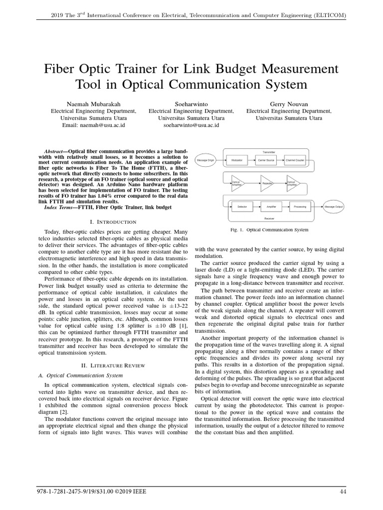 Fiber Optic Trainer For Link Budget - IEEE | PDF | Fiber Optic ...