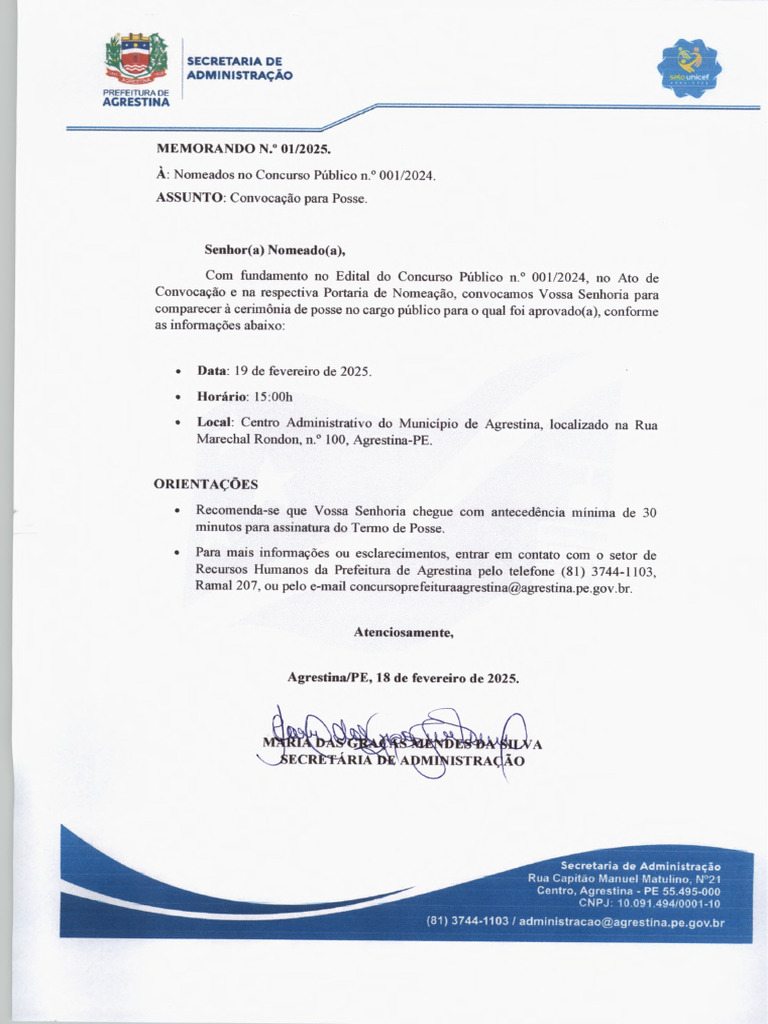 Memorando #01 - 2025 | PDF