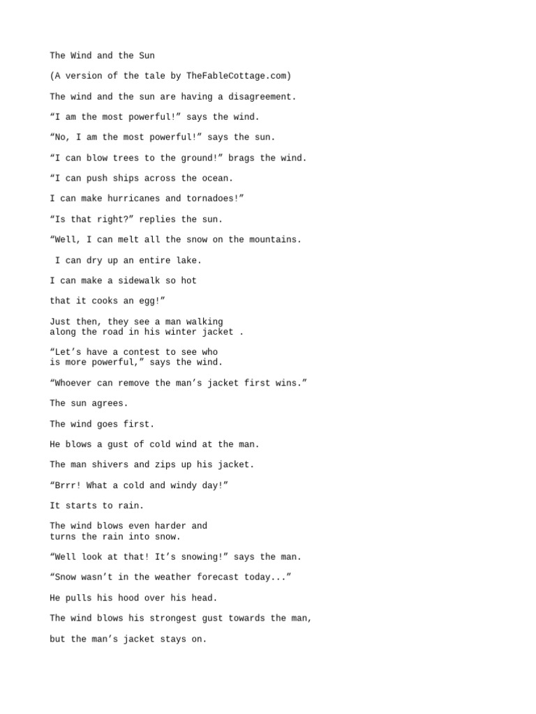 English The Wind and The Sun US English Accent TheFableCottage Com | PDF