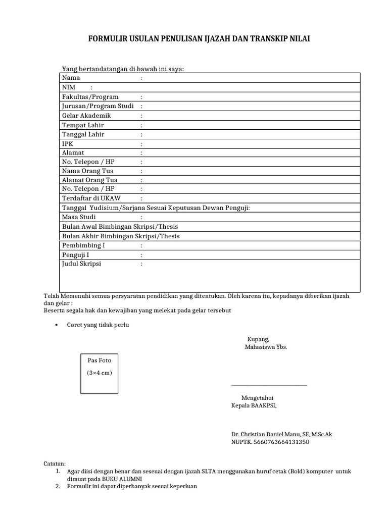 Form Pendaftaran Wisuda Maret 2025 | PDF