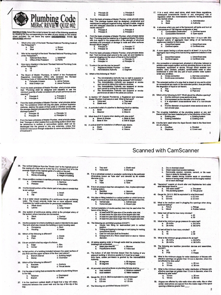 Plumbing Code Q2 | PDF