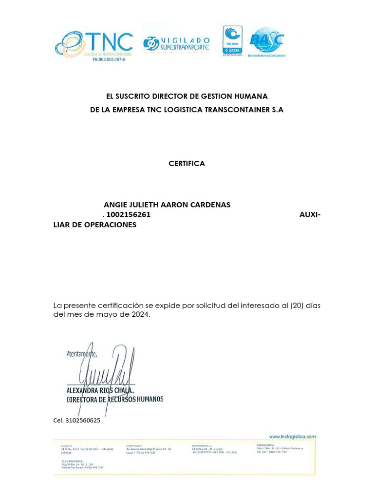 Carta Angie Julieth Aaron | PDF