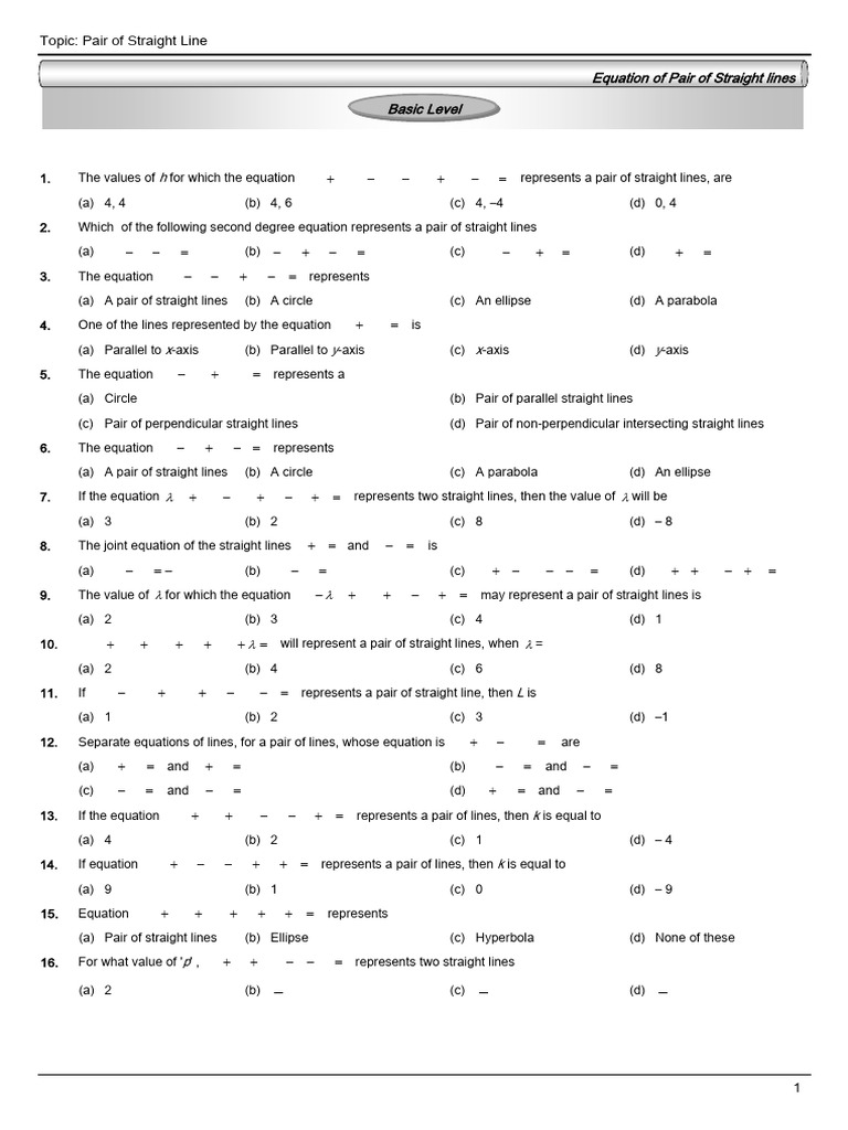 Pair of Straight Line - Assignment | PDF | Line (Geometry) | Ellipse