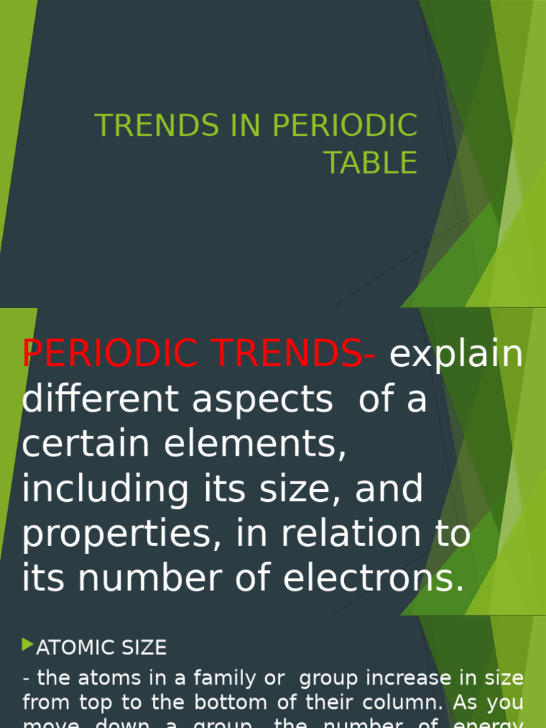 TRENDS IN PERIODIC TABLE | PDF | Ion | Atoms