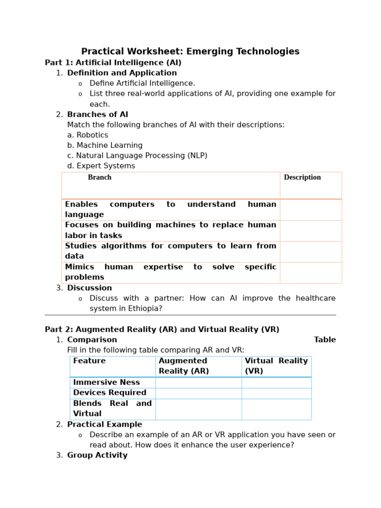 g11 U 2 Practical Worksheet Emerging Technologies | PDF