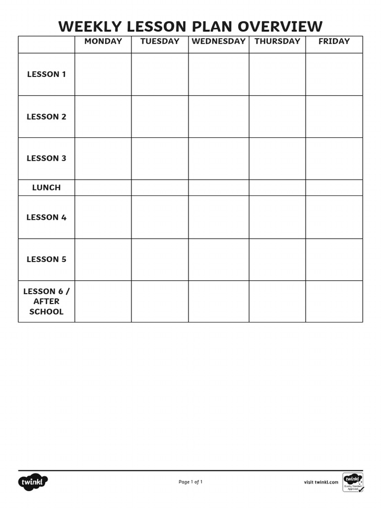 Weekly Lesson Plan Overview | PDF