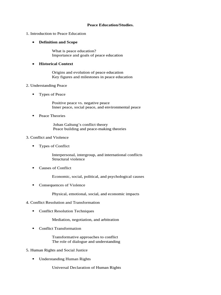 Summer Class 2024 Peace Studies | PDF | Peace | Peacebuilding
