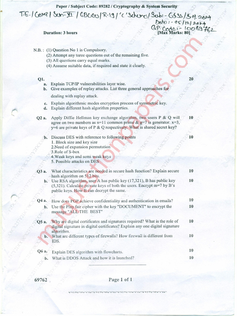Be - Computer Engineering - Semester 6 - 2024 - December - Cryptography System Securityrev 2019 ...