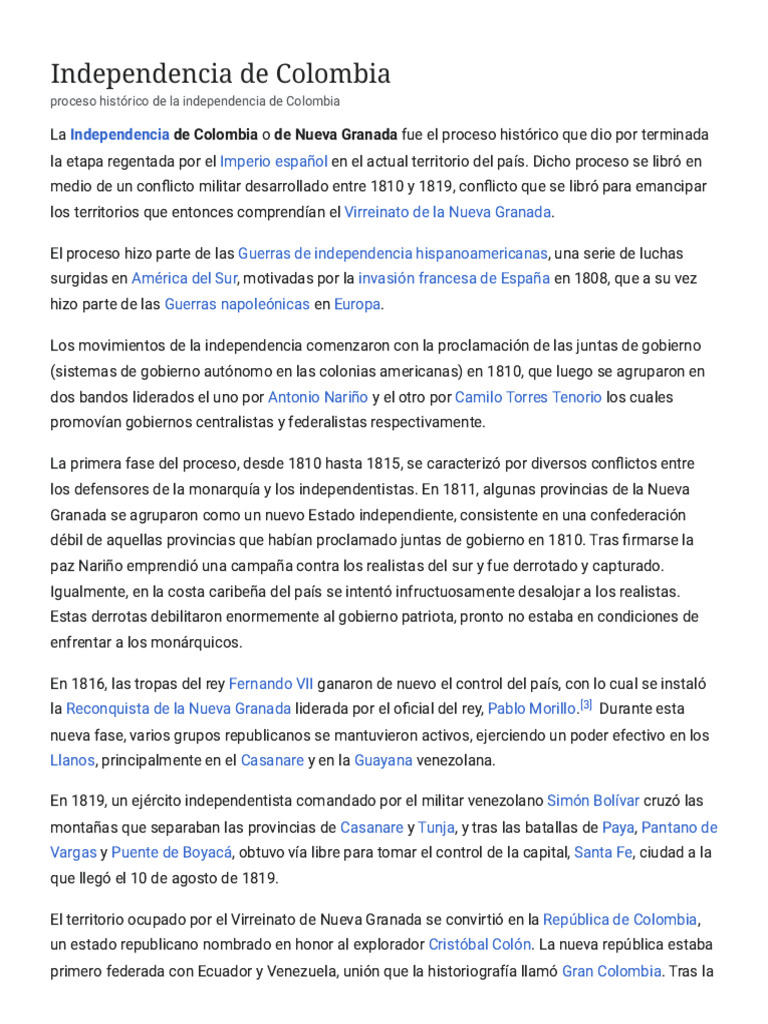 Independencia de Colombia - Wikipedia, La Enciclopedia Libre | PDF ...