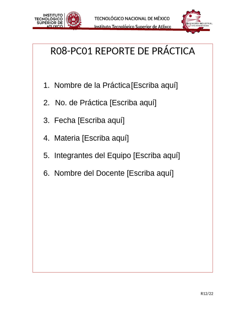 R08-PC01 Formato reporte de prácticas | PDF