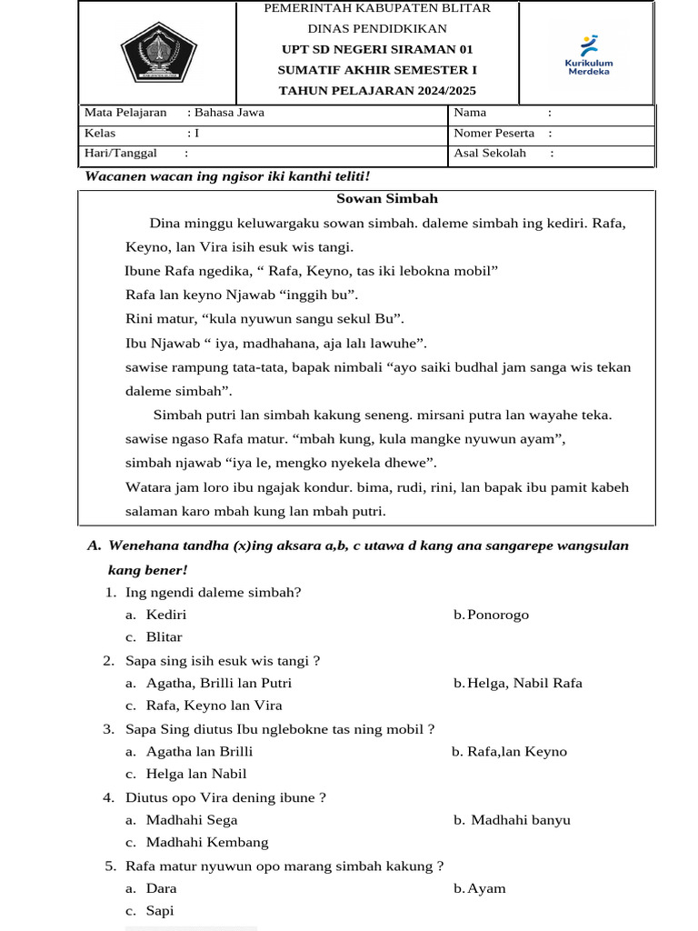 SAS Kelas 1 SMT 1 | PDF