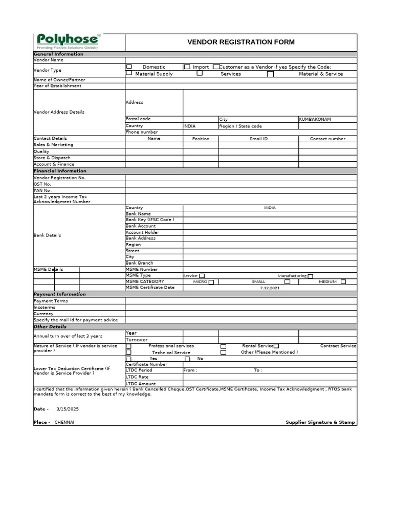 Vendor Registration Form Overview | PDF | Small And Medium Sized ...