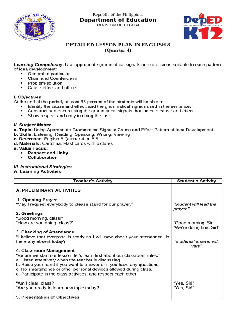 Jhs Demo LP - Quarter 4 Grade 8 (Final) | PDF | Learning