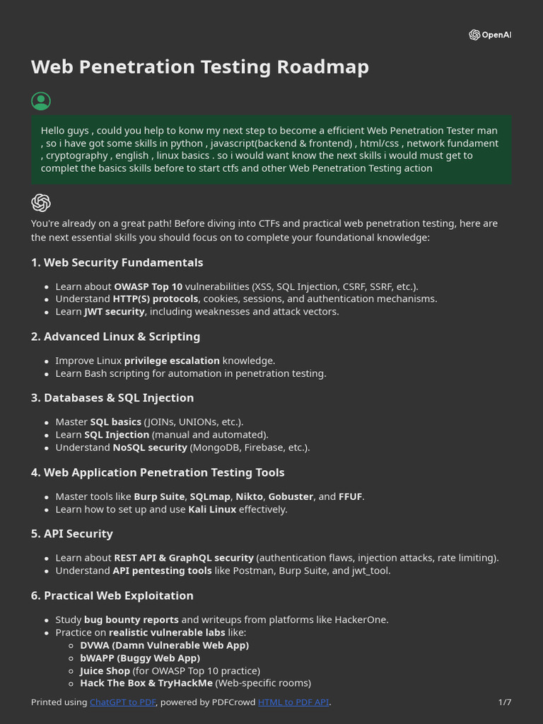Web Penetration Testing Skills Roadmap | PDF | Transport Layer Security ...