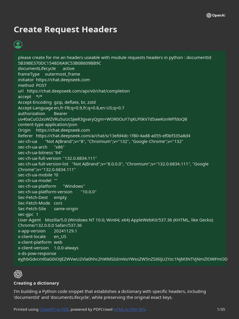 Create Request Headers | PDF | Http Cookie | Json