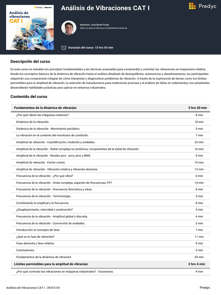 Curso Análisis de Vibraciones CAT I | PDF | Resonancia | Rodamiento ...