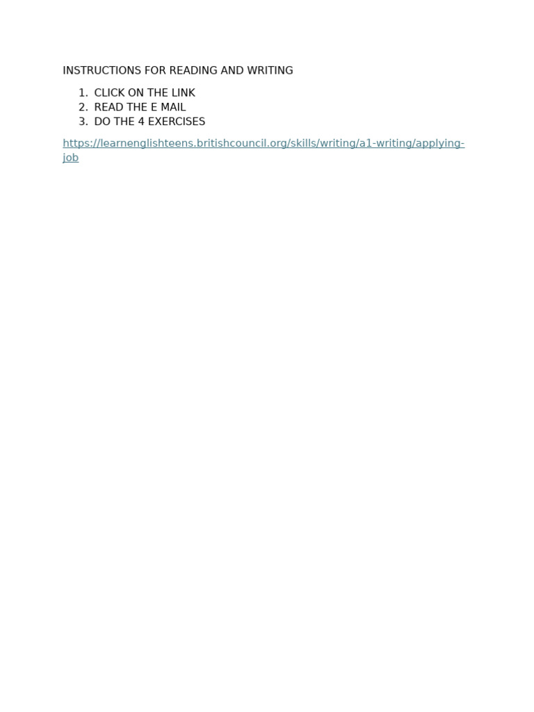 Reading and Writing Instructions | PDF
