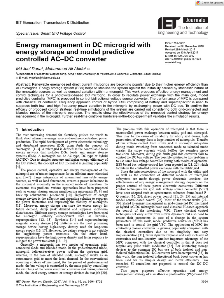 Iet Generation Trans Dist 2017 Rana Energy Management In Dc Microgrid With Energy Storage