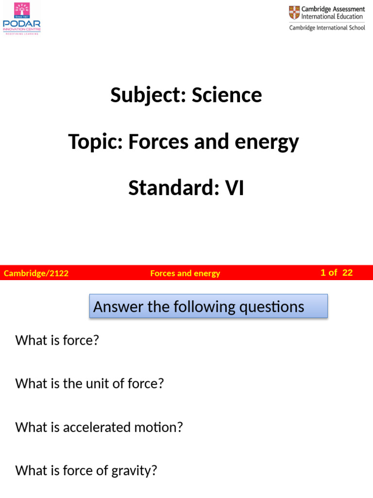 1 - Cambridge - VI - Phy - Forces and Energy | PDF | Force | Tension (Physics)