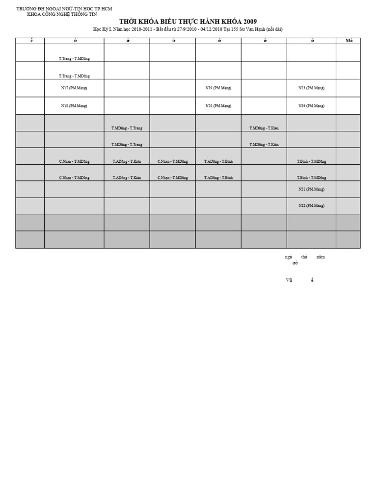 TKB Thuc Hanh HKI 10-11 K.09 | PDF