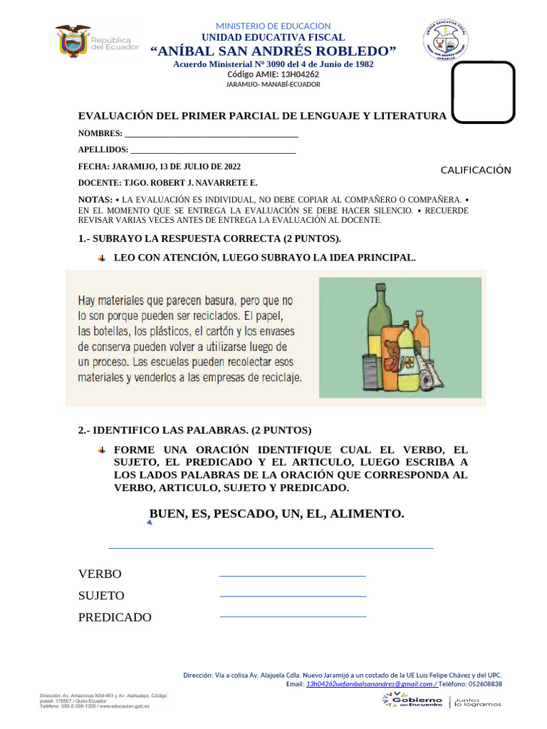 Tjgo. Robert Navarrete Evaluación Lyl | PDF | Lingüística