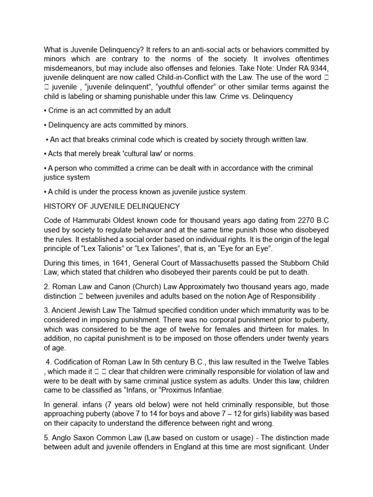 Juvenile Delinquency Lesson 1 | PDF | Juvenile Delinquency | Juvenile Court