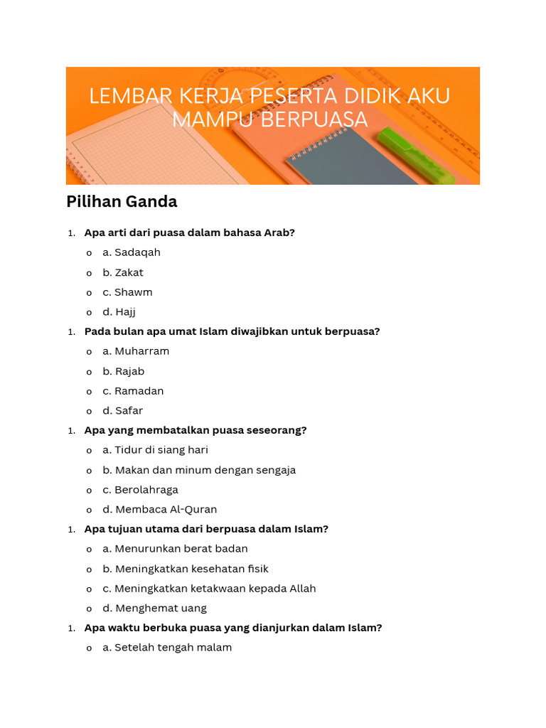 Soal dan Manfaat Puasa dalam Islam | PDF