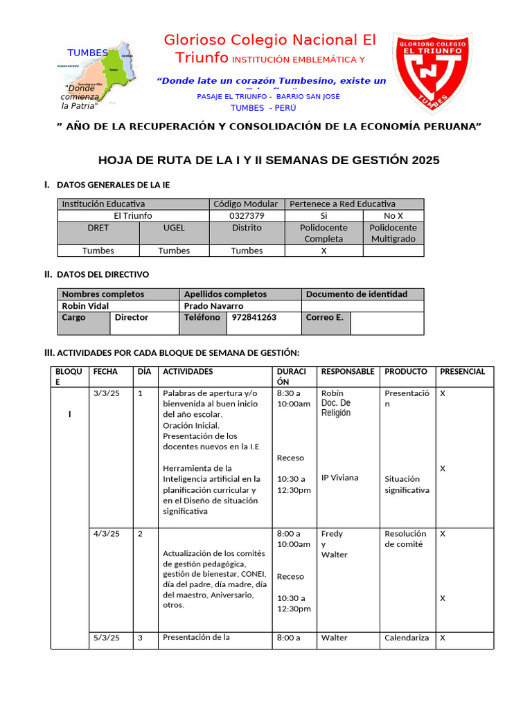 Ruta Semana de Gestión 2025 | PDF | Aprendizaje