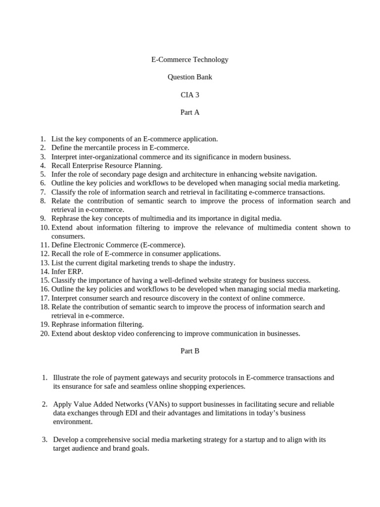 E-Commerce Question Bank CIA 3 | PDF | E Commerce | Marketing