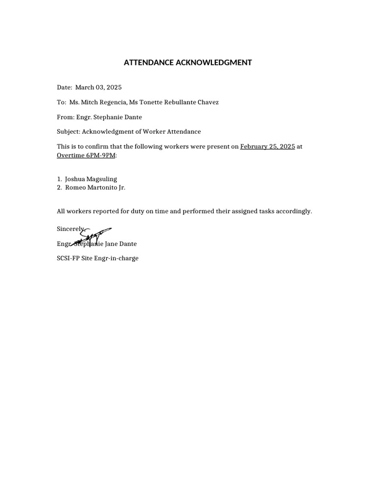 Attendance Acknowledgment | PDF