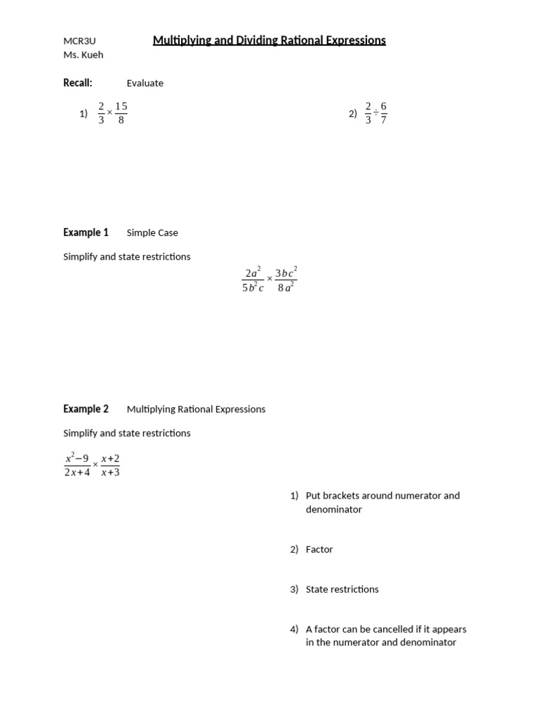 Lesson 11 Multiplying and Dividing Rational Expressions | PDF