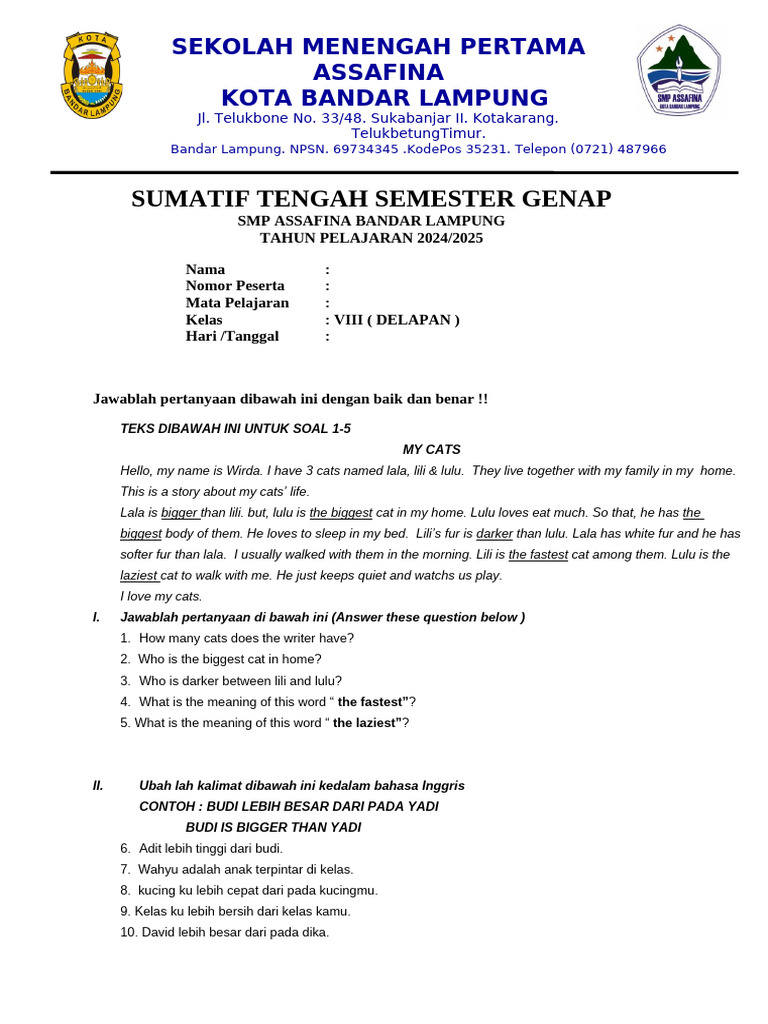 STS Bing Kelas 8 Genap TP 2024-2025 | PDF