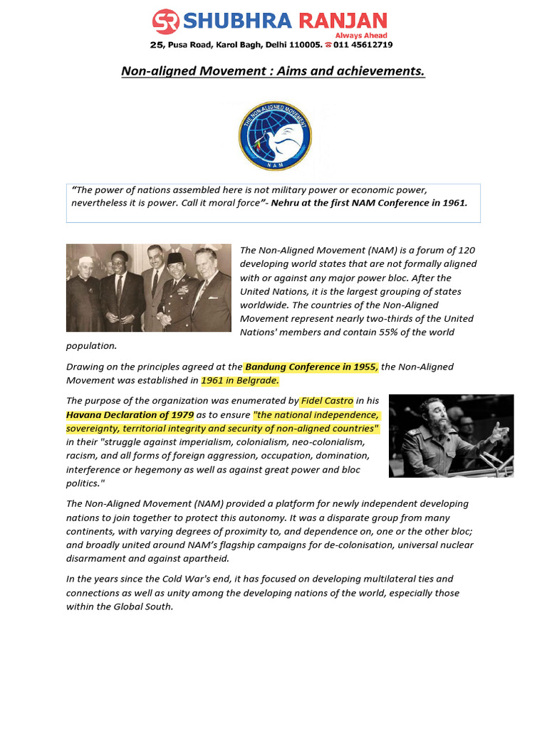 NAM: Aims and Key Achievements | PDF | Non Aligned Movement ...