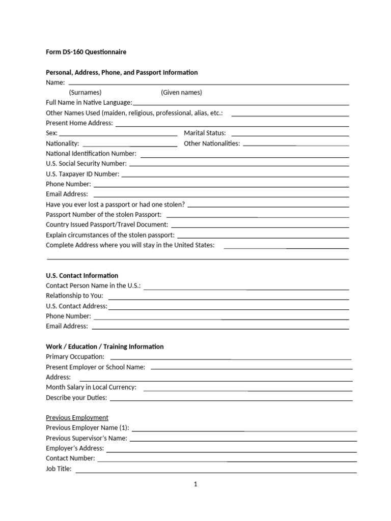 DS-160-Questionairre-English | PDF | Human Trafficking | Crimes