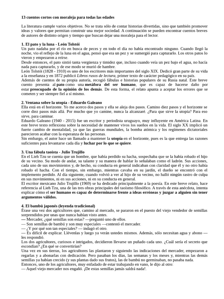 Cuentos cortos con moraleja para todos | PDF | Gatos | León