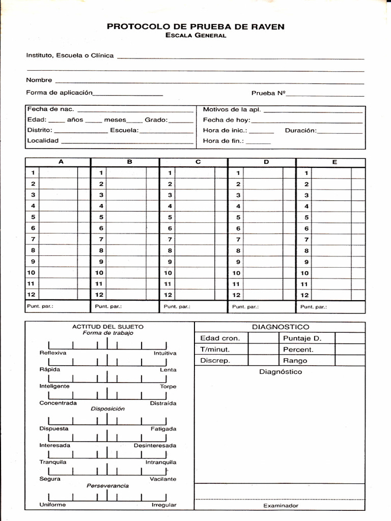 Protocolo Test de Raven Infantil | PDF