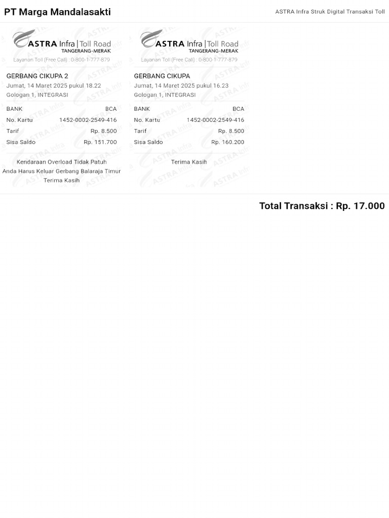 ASTRA Infra Struk Digital Transaksi Toll - 202531511549 | PDF