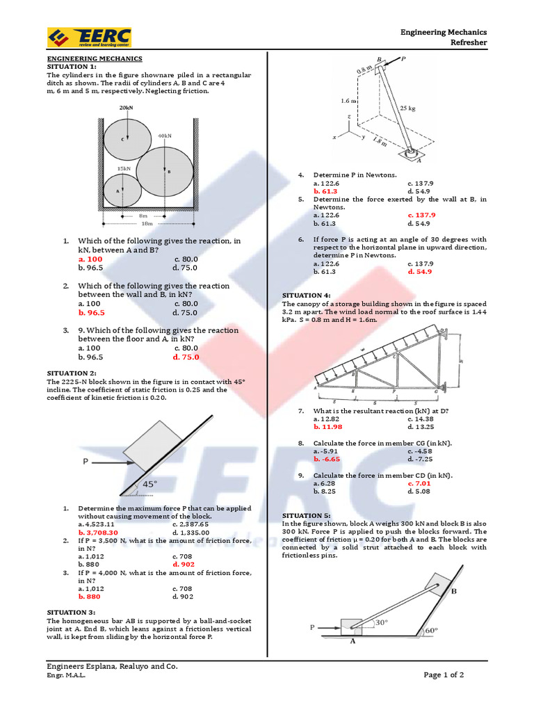 1.refresher Engg. Mechanics | PDF | Force | Friction