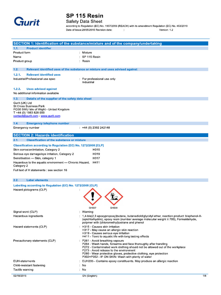 Sp115 Resin Sds | PDF